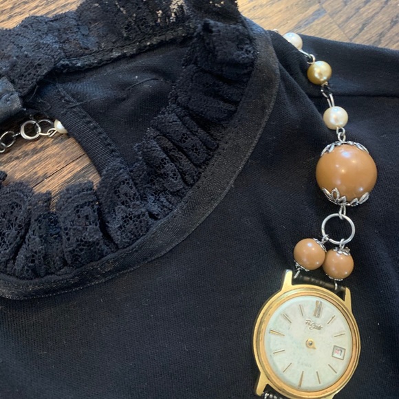 Tops | Handmade Shirt W Lace Pearls Vintage Watch | Poshmark